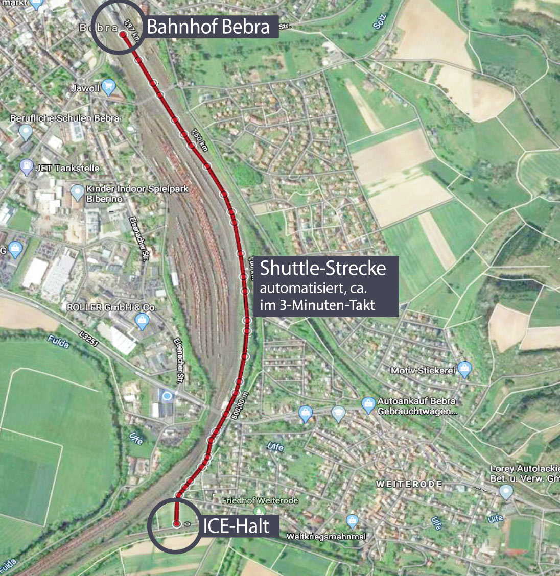 Trasse vom Shuttle - Bahnprojekt Fulda–Gerstungen